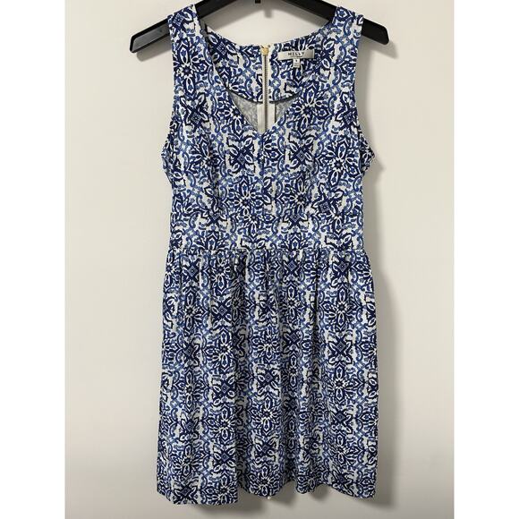 Milly | Dresses | Vintage Milly New York Trellis Print Dress Blue White ...